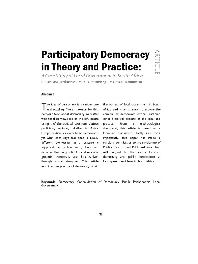 Participatory Democracy in Theory and Practice A | PDF | Democracy ...