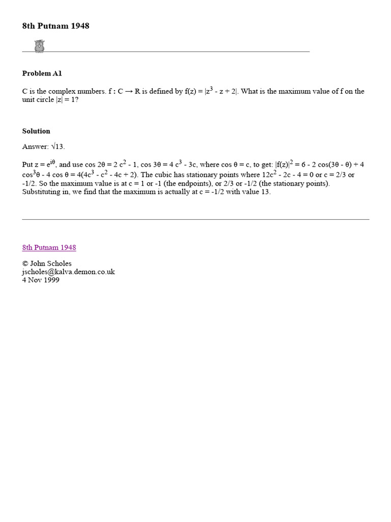 Putnam 1948 Solutions Overview | PDF | Sphere | Circle