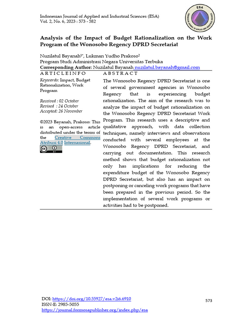 Budget Rationalization Impact in Wonosobo | PDF | Evidence | Knowledge ...