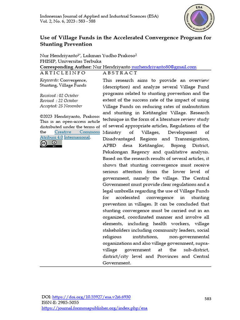 Use of Village Funds in The Accelerated Convergence Program For Stunting Prevention | PDF ...