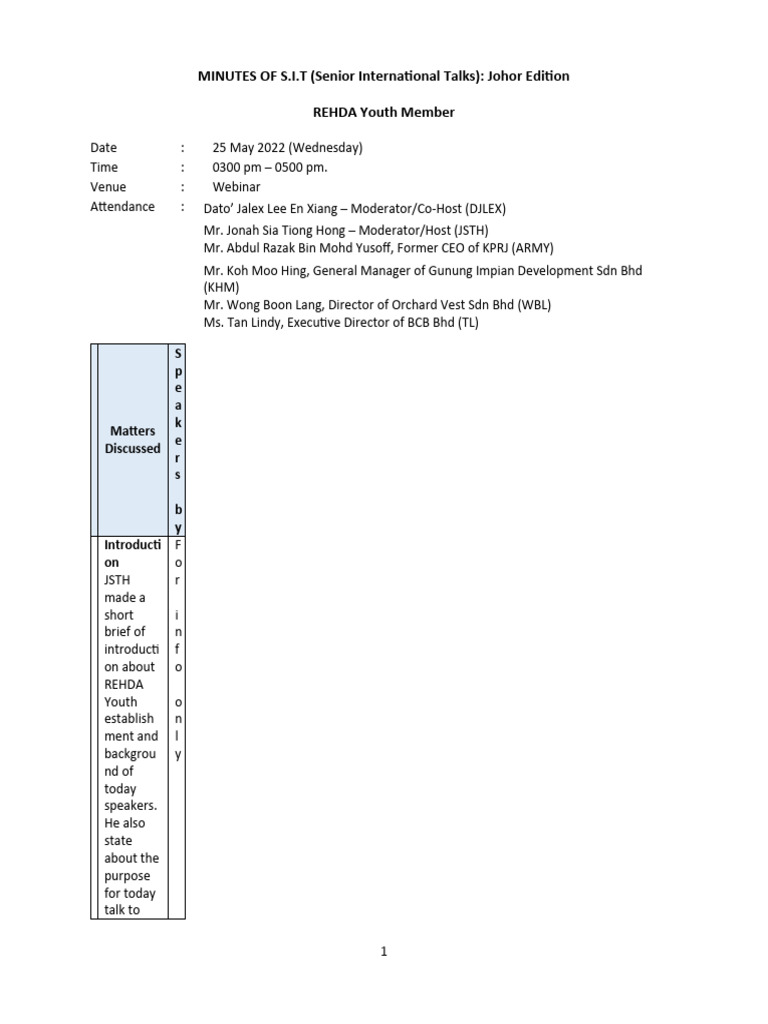 S.I.T (Senior Inspiration Talk) - REHDA MR Jonah | PDF