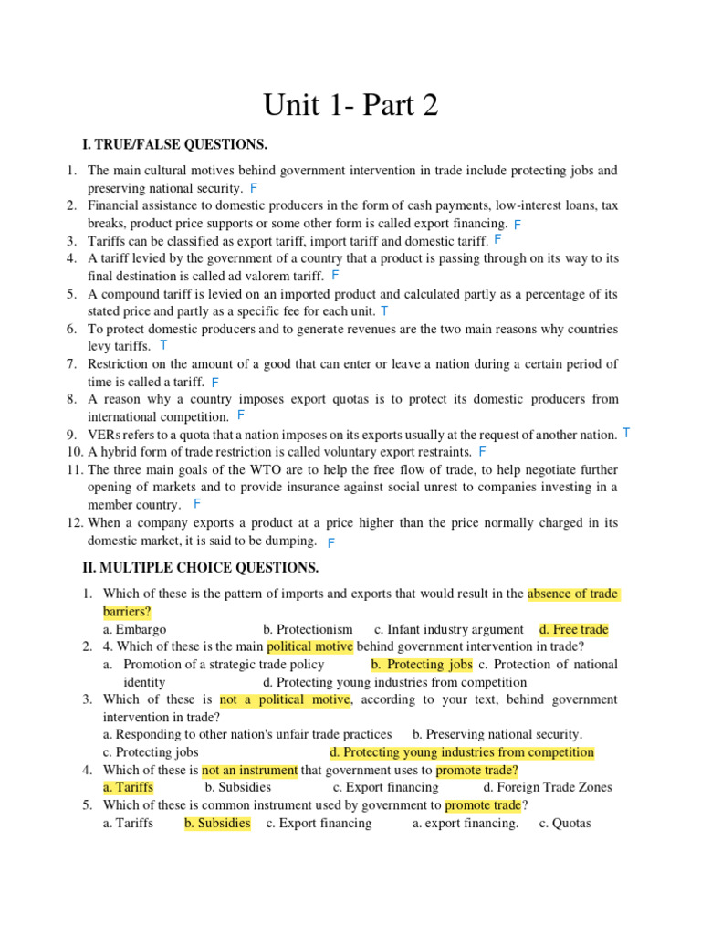Unit 1- Part 2- Exercises - to sts | PDF | Tariff | Exports