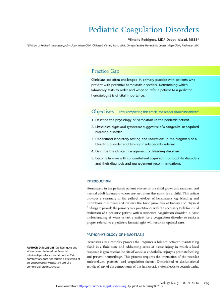Pediatric Coagulation Disorders | PDF | Coagulation | Haemophilia