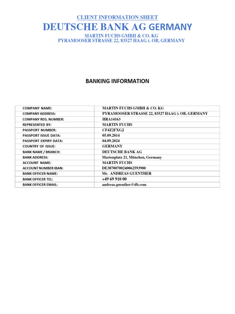 Martin Fuchs GmbH Bank Info Sheet | PDF | Law