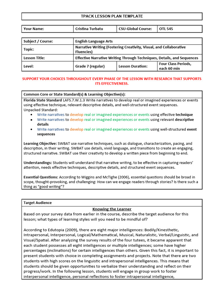 Tpack Lesson Plan | Download Free PDF | Pedagogy | Rubric (Academic)