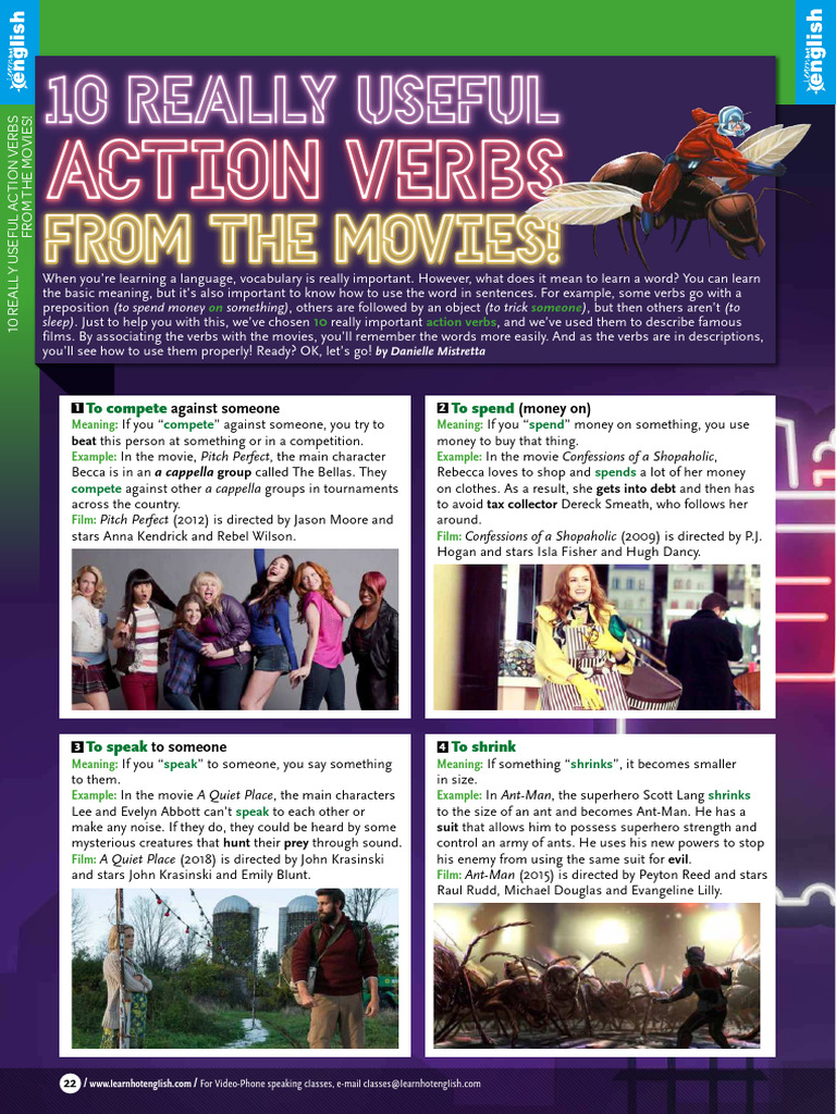 10 Action Verbs from Popular Movies | PDF