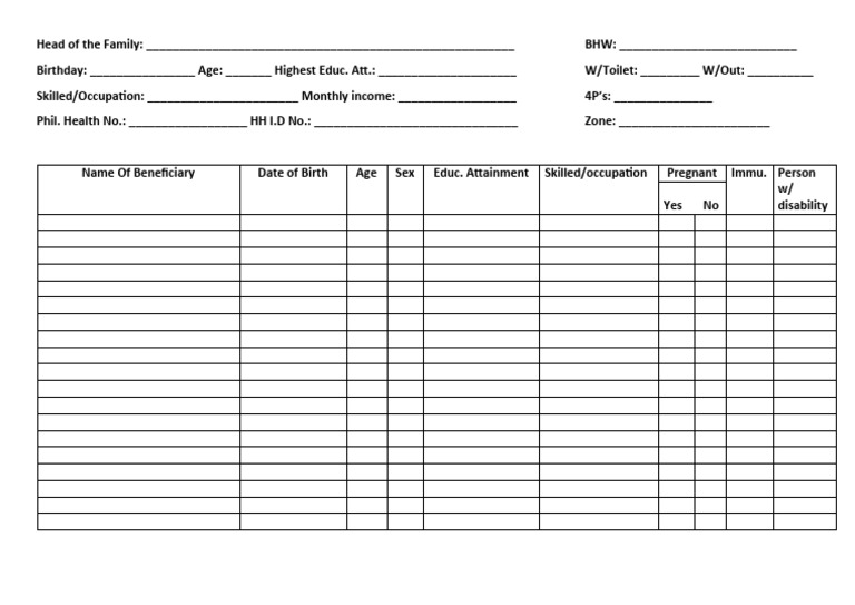 BHW Survey Form | PDF