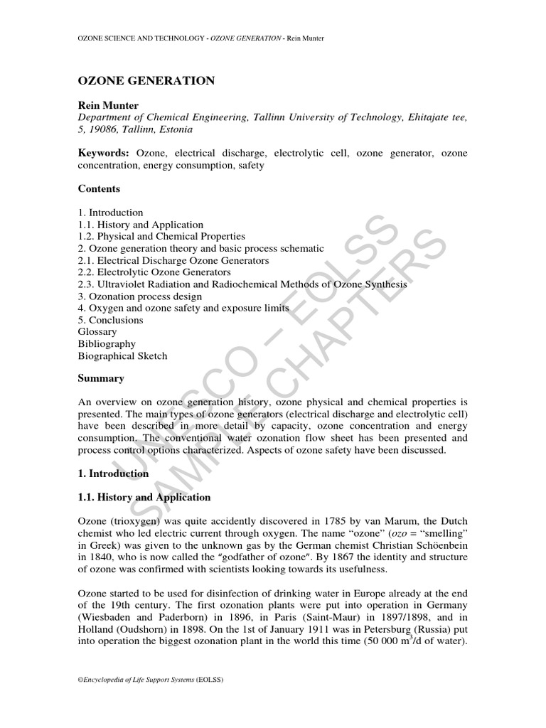 Unesco - Eolss Sample Chapters: Ozone Generation | PDF | Ozone ...