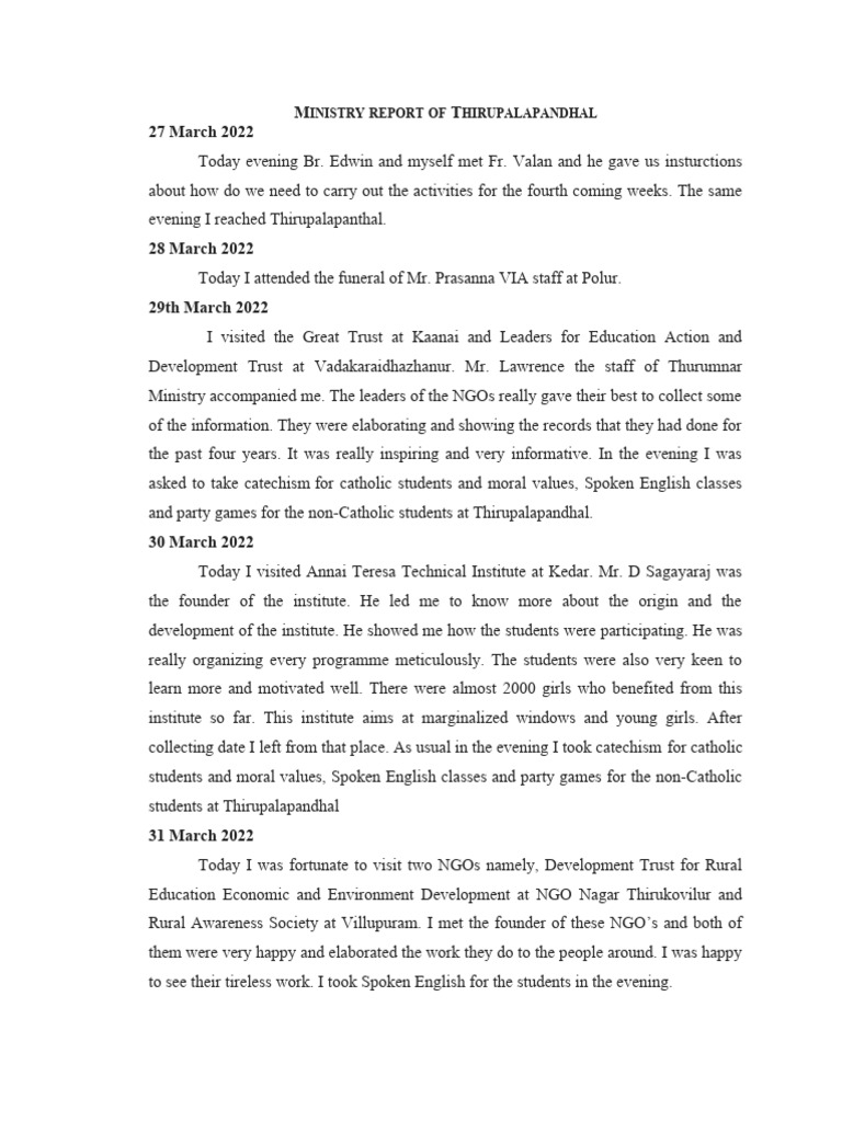 Two Weeks Ministry Report - Melvin | PDF