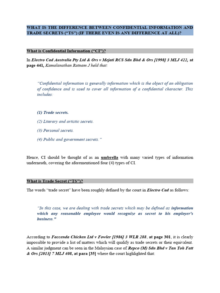 Research - Confidential Information & Trade Secret | PDF | Classified ...