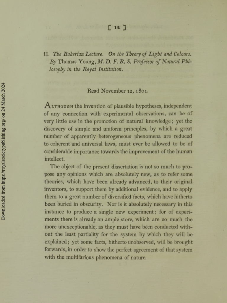 Young 1997 II The Bakerian Lecture On The Theory of Light and Colours ...