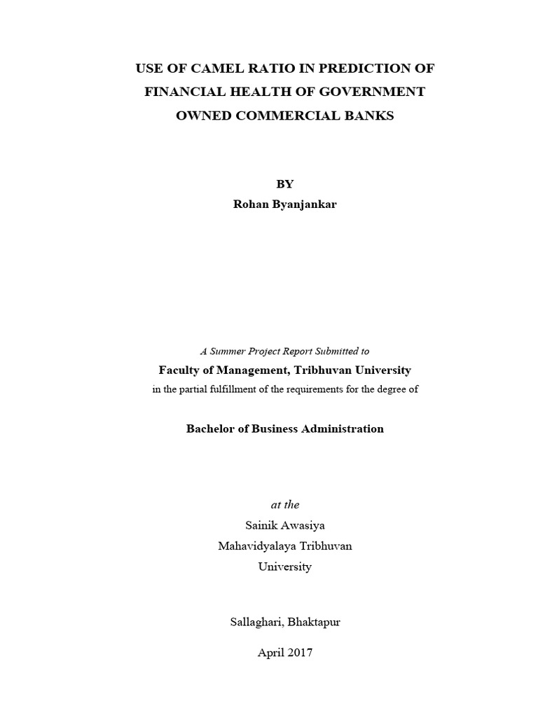 USE OF CAMEL RATIO IN PREDICTION OF FINANCIAL HEALTH OF GOVERNMENT ...