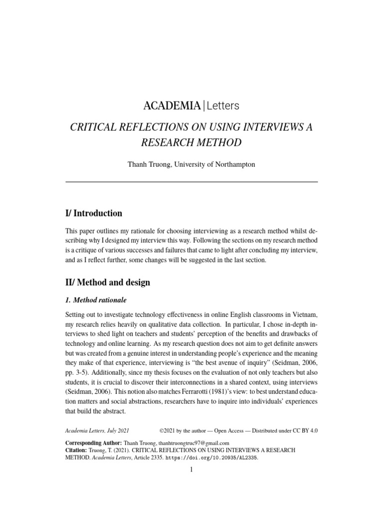 Critical Reflections On Using Interviews | PDF | Interview ...