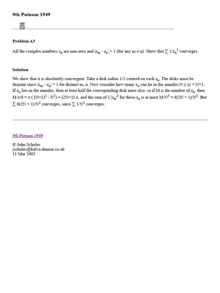 G13-1949-PUTNAM-Web-Solution | PDF | Complex Analysis | Geometry
