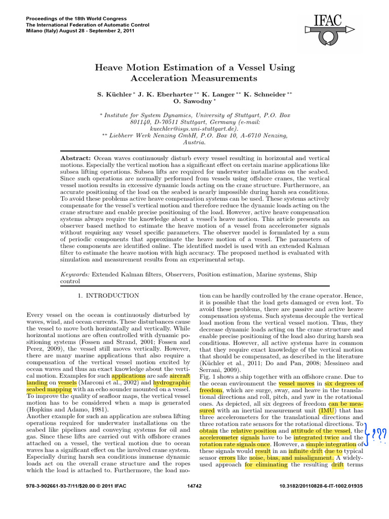 Heave Motion Estimation of A Vessel Using | PDF | Kalman Filter ...