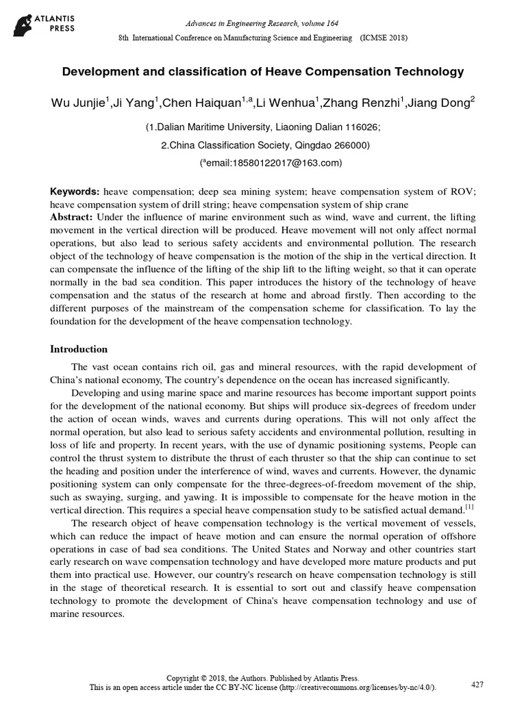 Development and Classification of Heave Compensation Technology | PDF | Sea