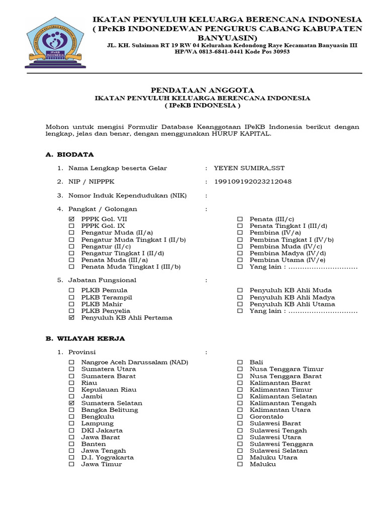 Pendataan Anggota IPeKB Indonesia | PDF