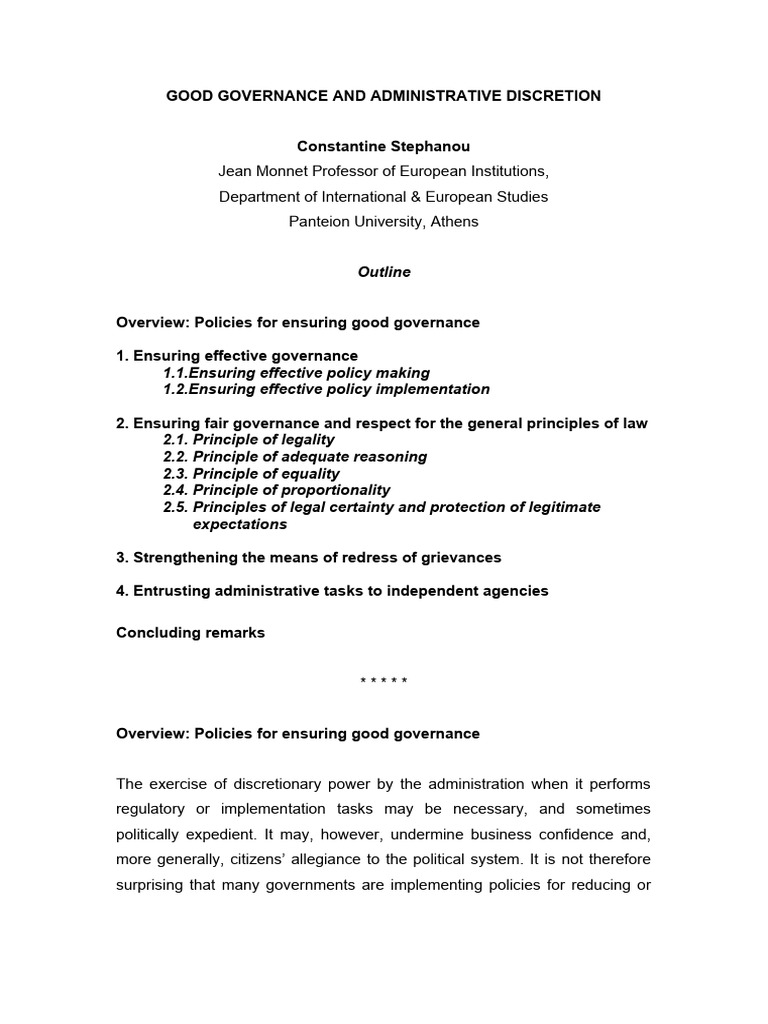 Good Governance and Administrative Discretion | PDF | Governance ...
