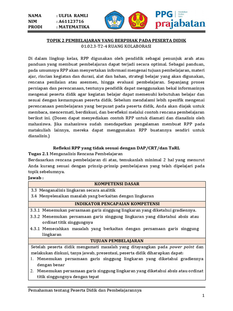 PPDP 01.02.3-T2-4 2.1 Ruang Kolaborasi ULFIA RAMLI-A61123716 | PDF