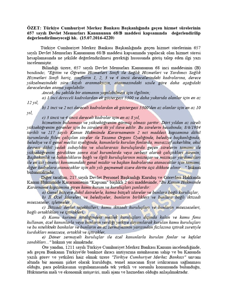 Devlet PErsonel TCMB Değerlendirme Önemli | PDF