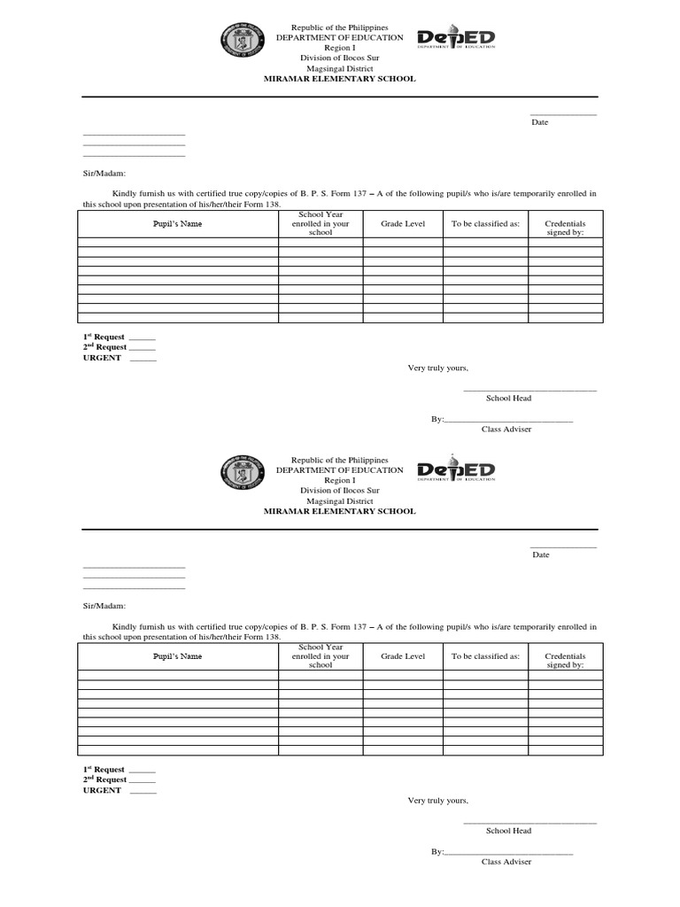 Request For Form 137 | PDF