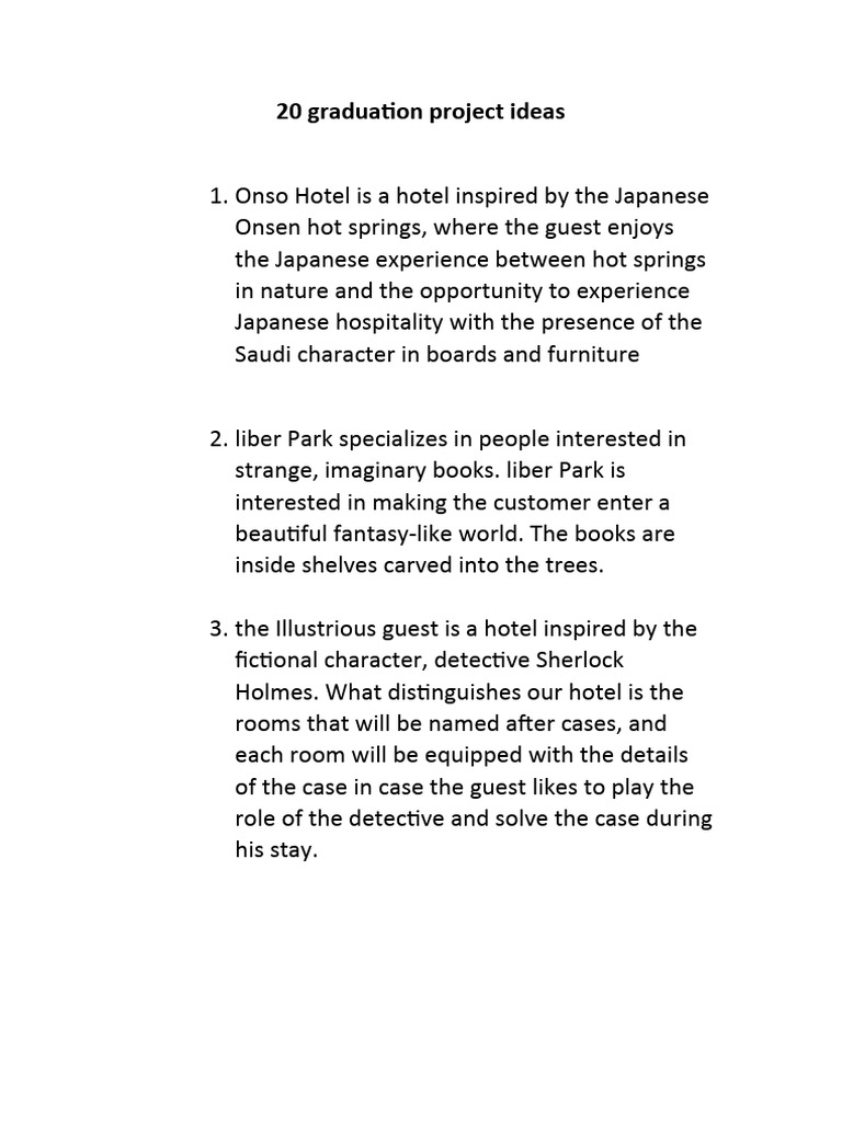 20 Unique Graduation Project Ideas | PDF | Hotel
