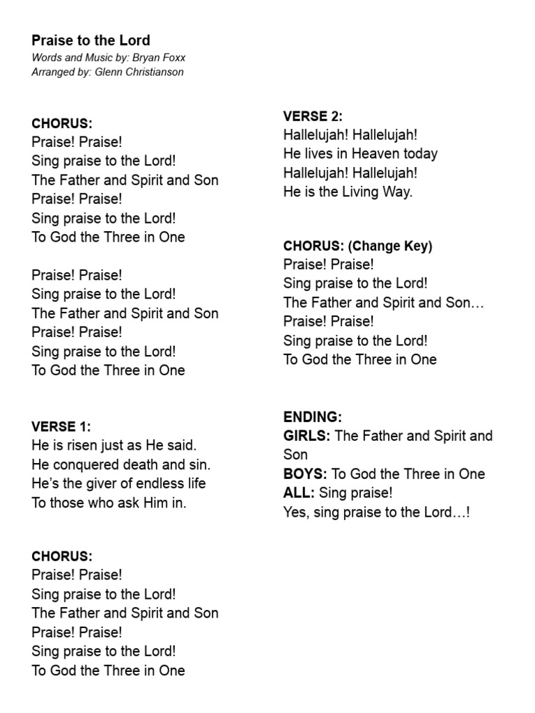 Praise to the Lord Lyrics | PDF | Religion & Spirituality