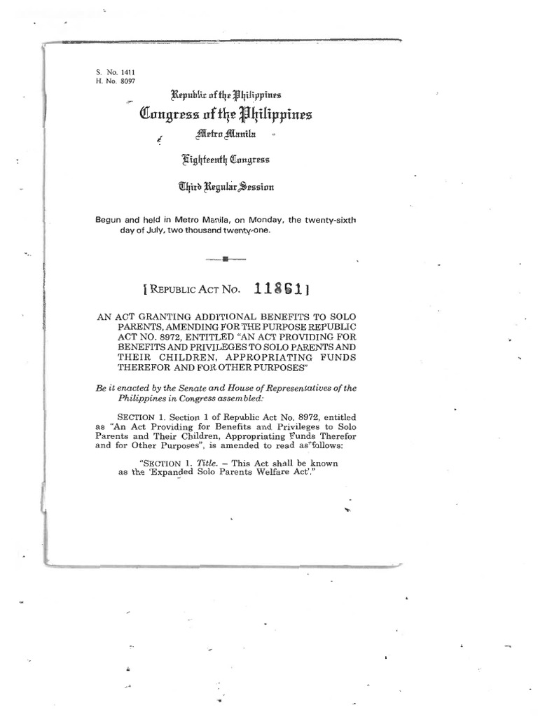 RA No. 11861 - Expanded Solo Parents Welfare Act | PDF | Annulment ...