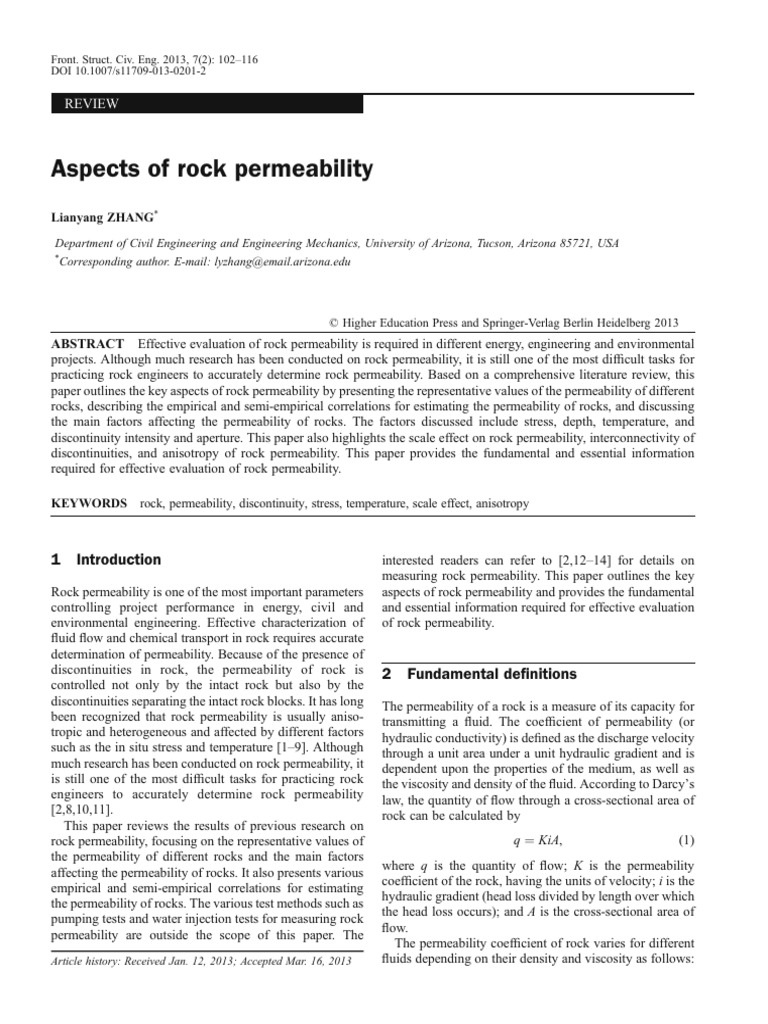Aspects of Rock Permeability: Review | PDF | Permeability (Earth ...