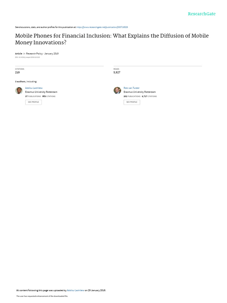 Mobile Phones For Financial Inclusion: What Explains The Diffusion of Mobile Money Innovations ...