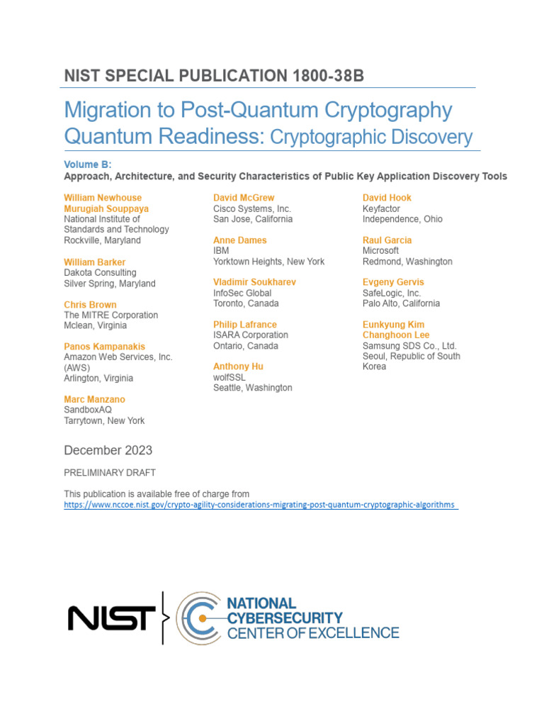 PQC Migration Nist SP 1800 38b Preliminary Draft | PDF | Public Key Cryptography | Cryptography