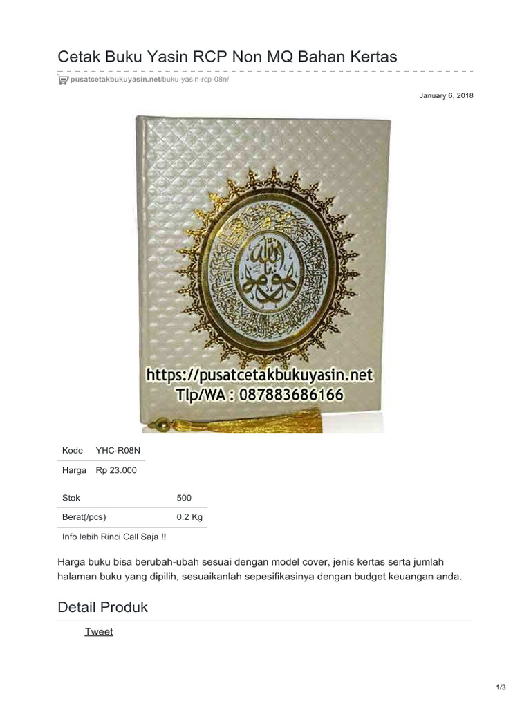 Cetak Buku Yasin RCP Non MQ Bahan Kertas | PDF | Memasak, Makanan, & Anggur