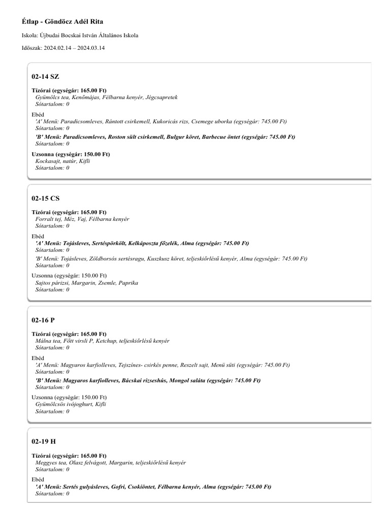 Etlap BP XI | PDF