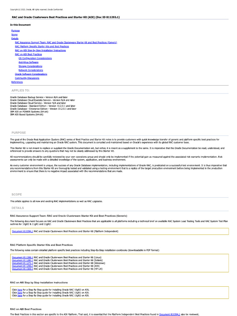 811293.1#RAC and Oracle Clusterware Best Practices and Starter Kit ... 811293.1#RAC and Oracle Clusterware Best Practices and Starter Kit ...