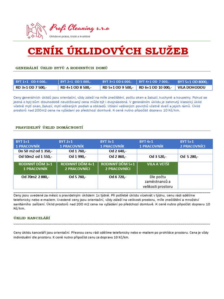 Firma Profi Cleaning Sro Ceník 2024 | PDF
