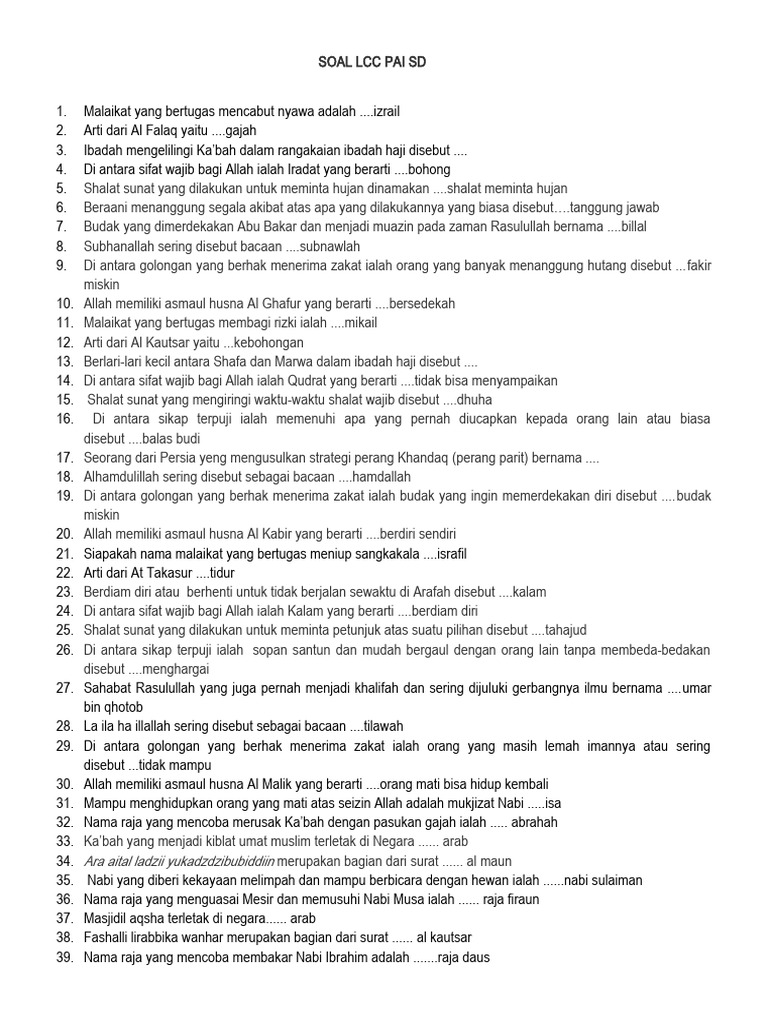 Soal LCC Pai SD | PDF