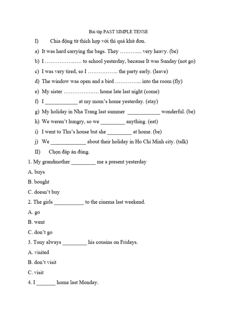 Past Simple Tense Exercises | PDF