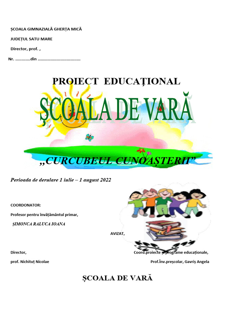 Scoala de Vara Proiect Curcubeul Cunoasterii | PDF