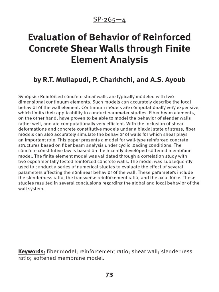 Evaluation of Behavior of Reinforced Concrete Shear Walls Through ...
