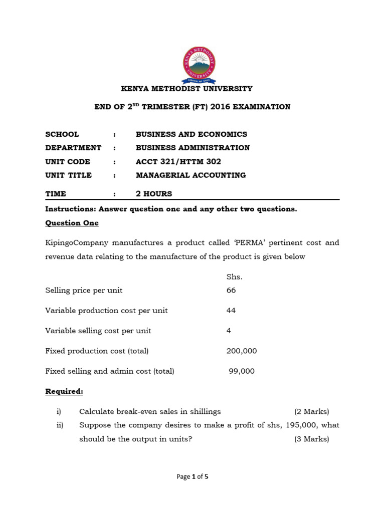 Managerial Accounting Acct 321 Httm 302 2nd Trimester 2016 Pdf