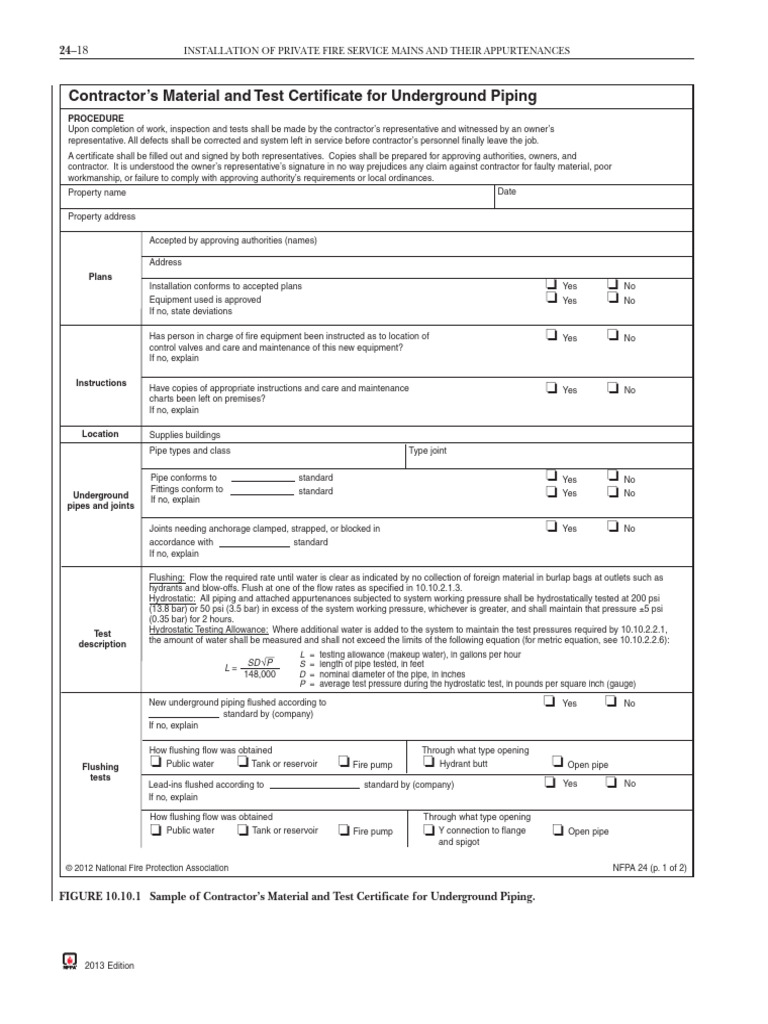 NFPA 24-2013 Standpipe Test Attachment | PDF | Pipe (Fluid Conveyance ...