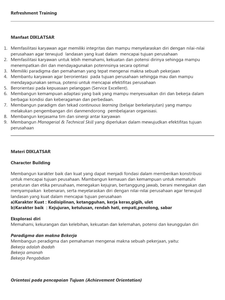 Refreshment Training | PDF | Karier & Perkembangan | Pengembangan Diri