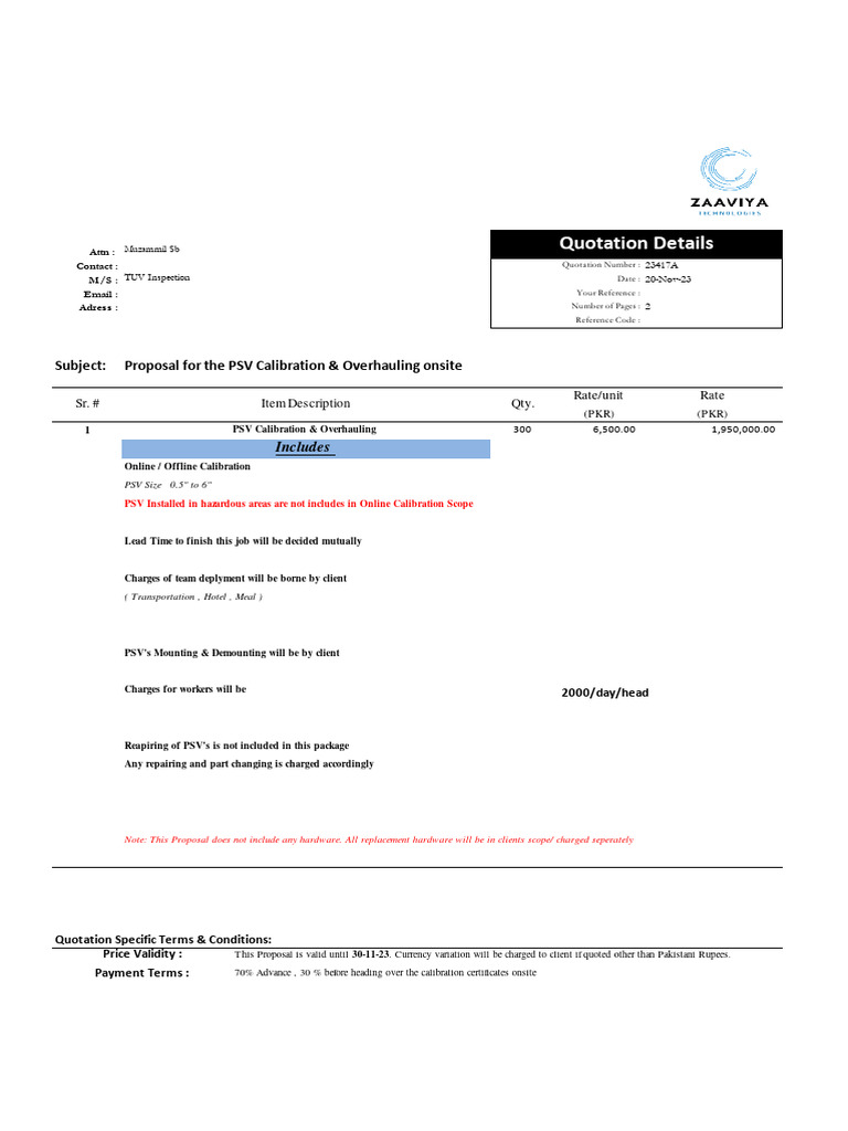 PSV Calibration For TUV | PDF | Employment | Economies
