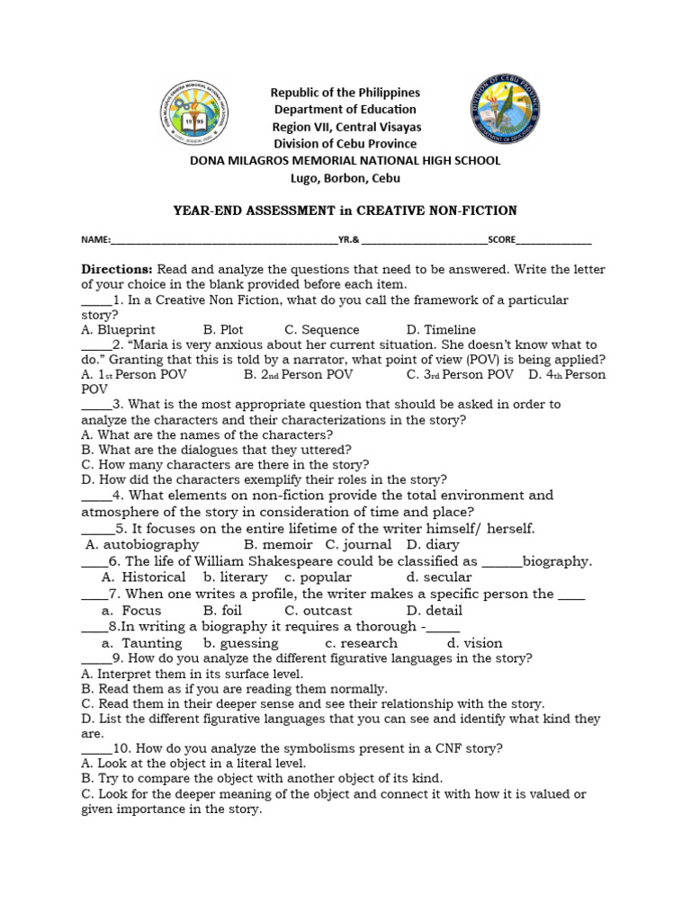 Year-End Assessment Test | PDF | Narration | Creative Nonfiction