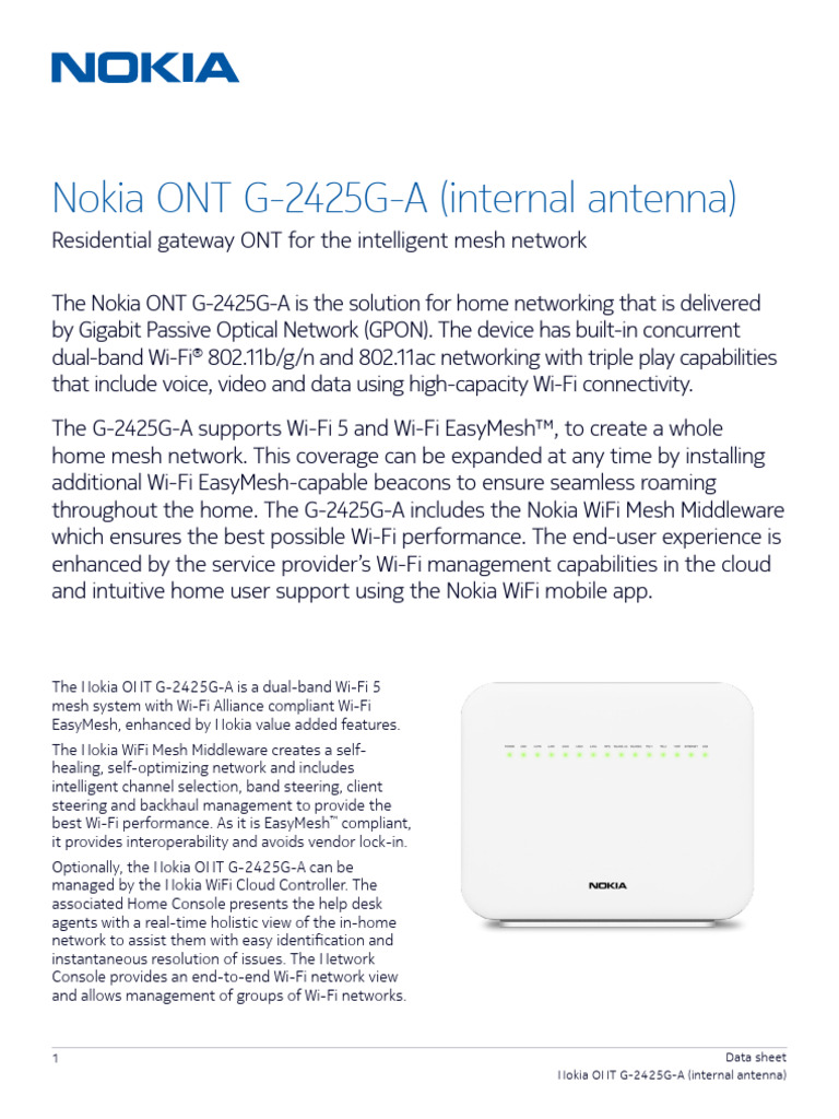 2425G A Nokia ONT Gateway 1 1 Internal Antenna Data Sheet EN | PDF | Wi ...