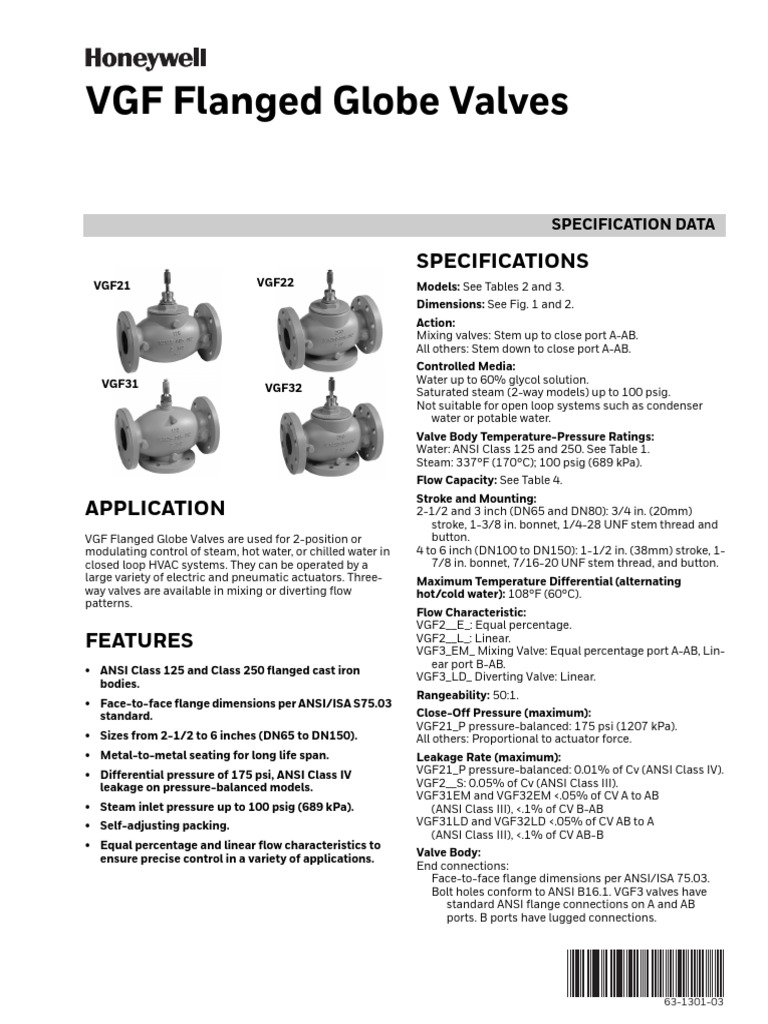 VGF Flanged Globe Valves: Specifications | PDF | Valve | Mechanical ...