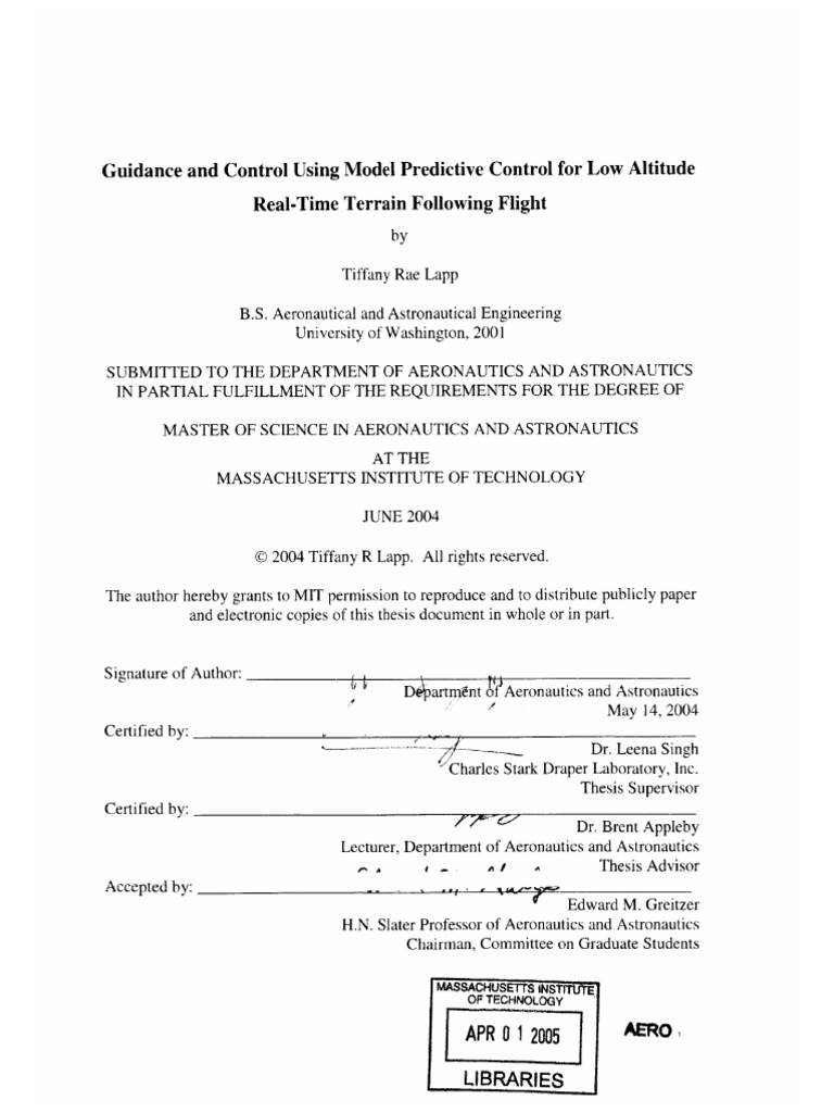 Guidance And Control Using Model Predictive Control For Low Altitude Real Time Terrain Following