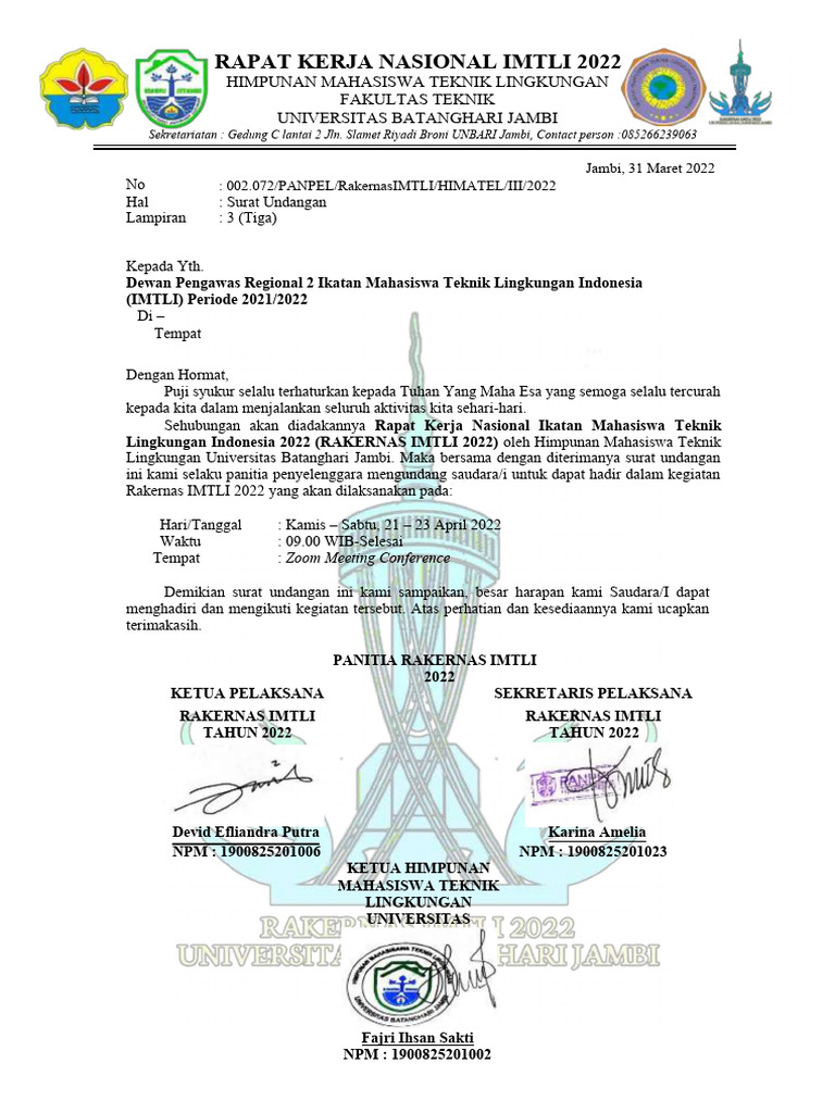 Surat Undangan Rakernas | PDF