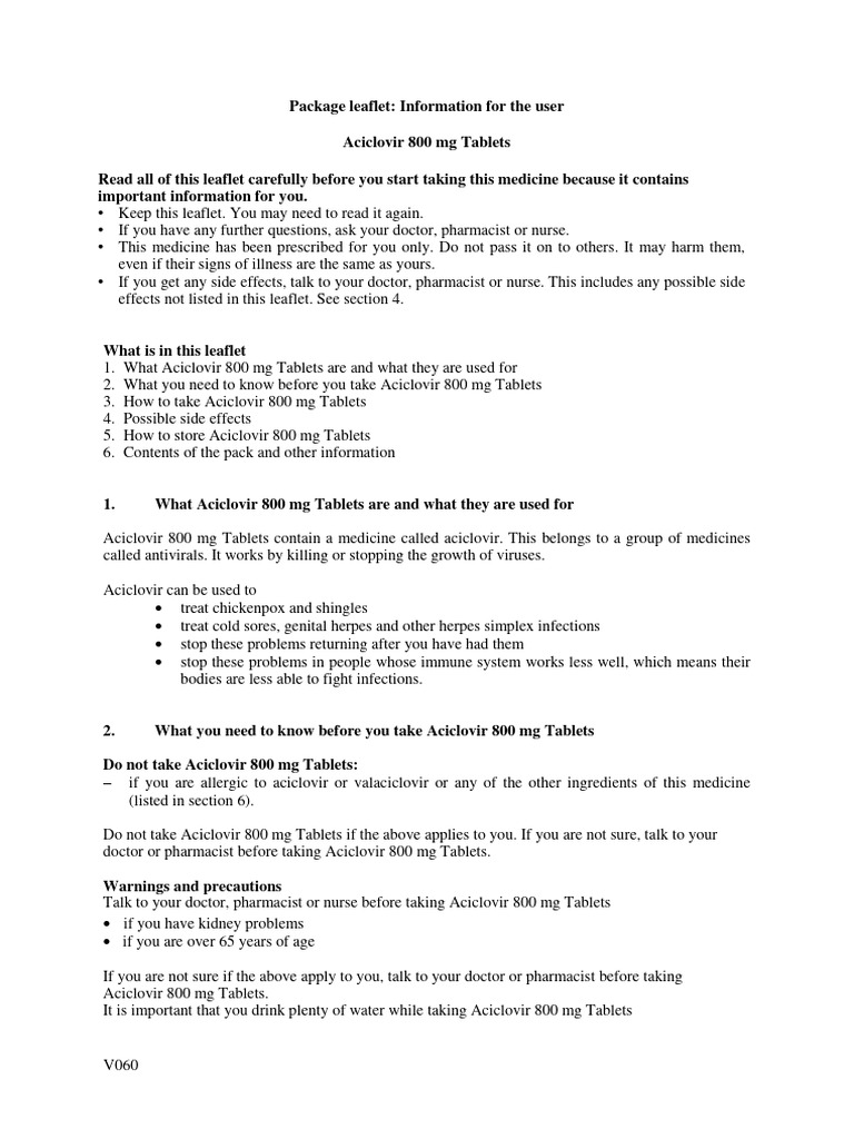 Medicine Aciclovir Leaflet | PDF | Clinical Medicine | Medical Specialties