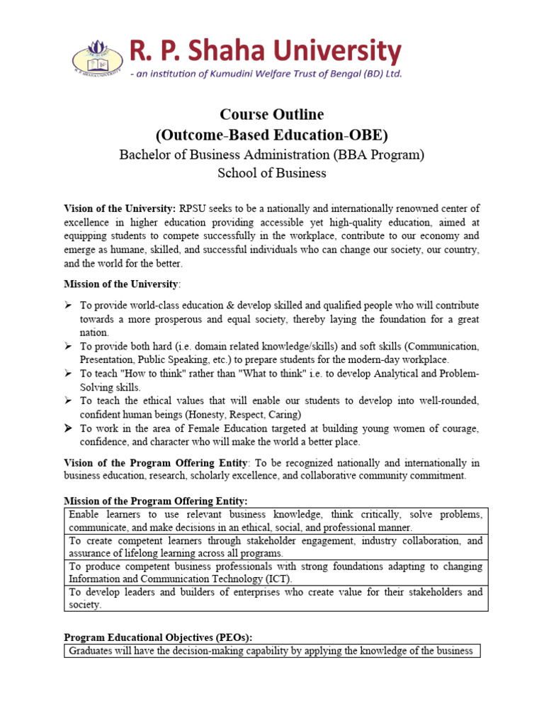 BBA Program Course Outline | PDF | Capital Budgeting | Business